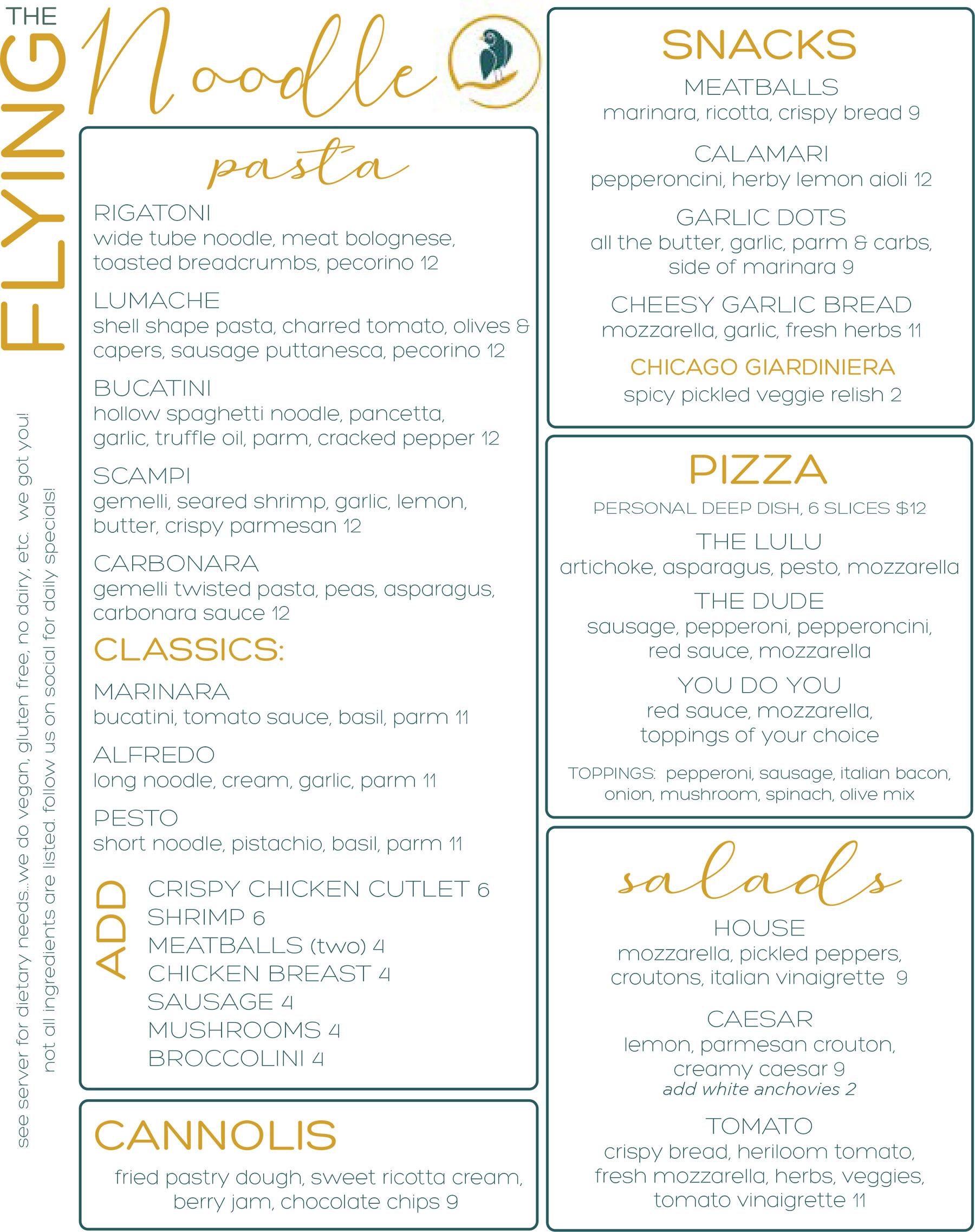 The Flying Noodle | Italian Pasta House | Traverse City, MI | Menu